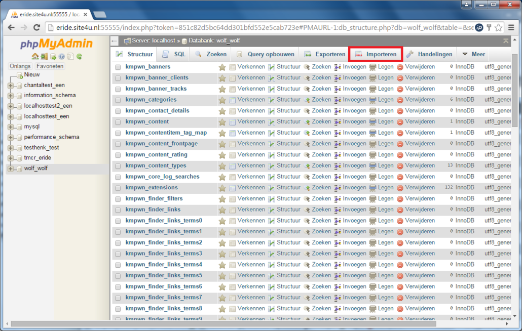 Database importeren met PHPMyAdmin – Site4U